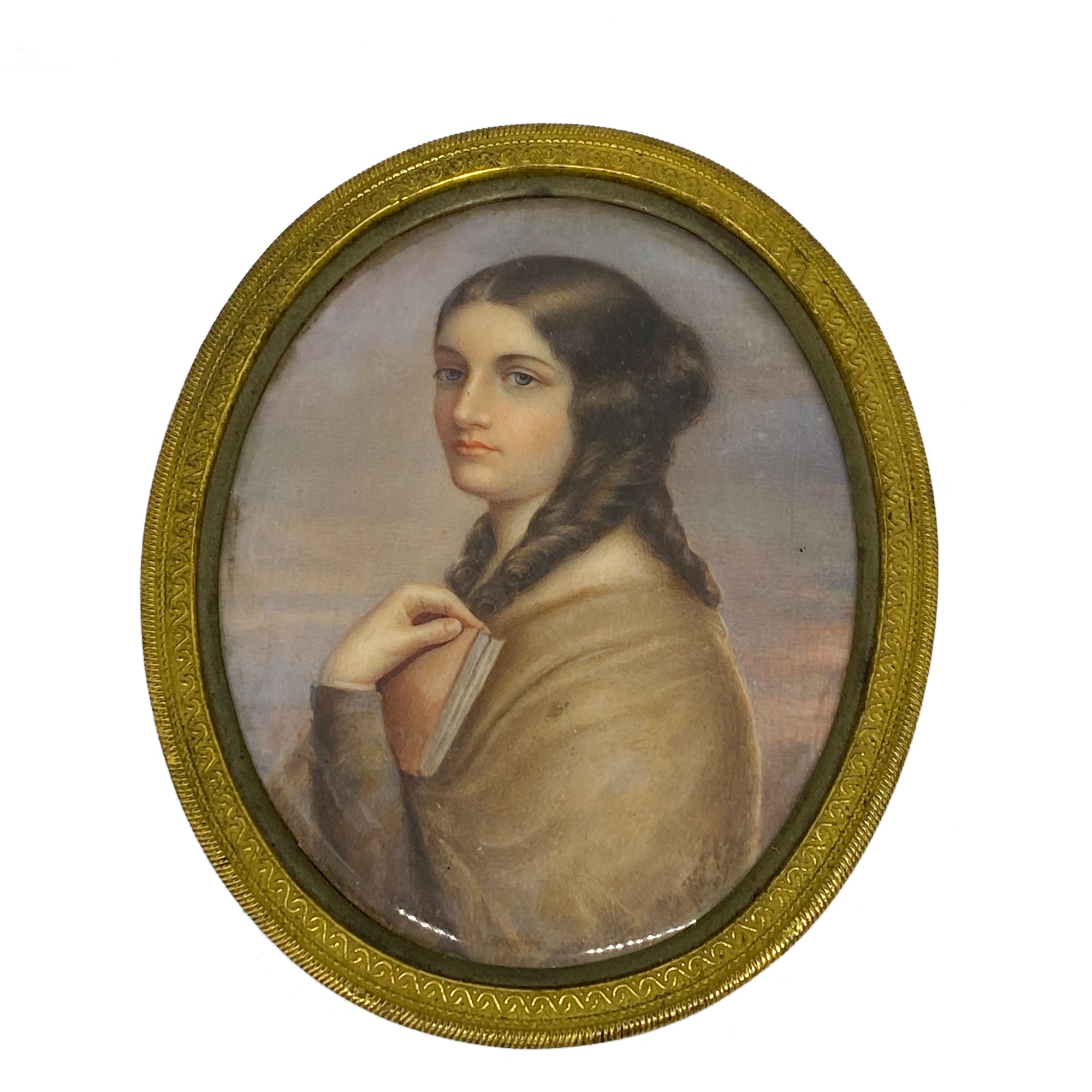 19th C. Portrait Miniature, Woman with Book, American c. 1840 ...
